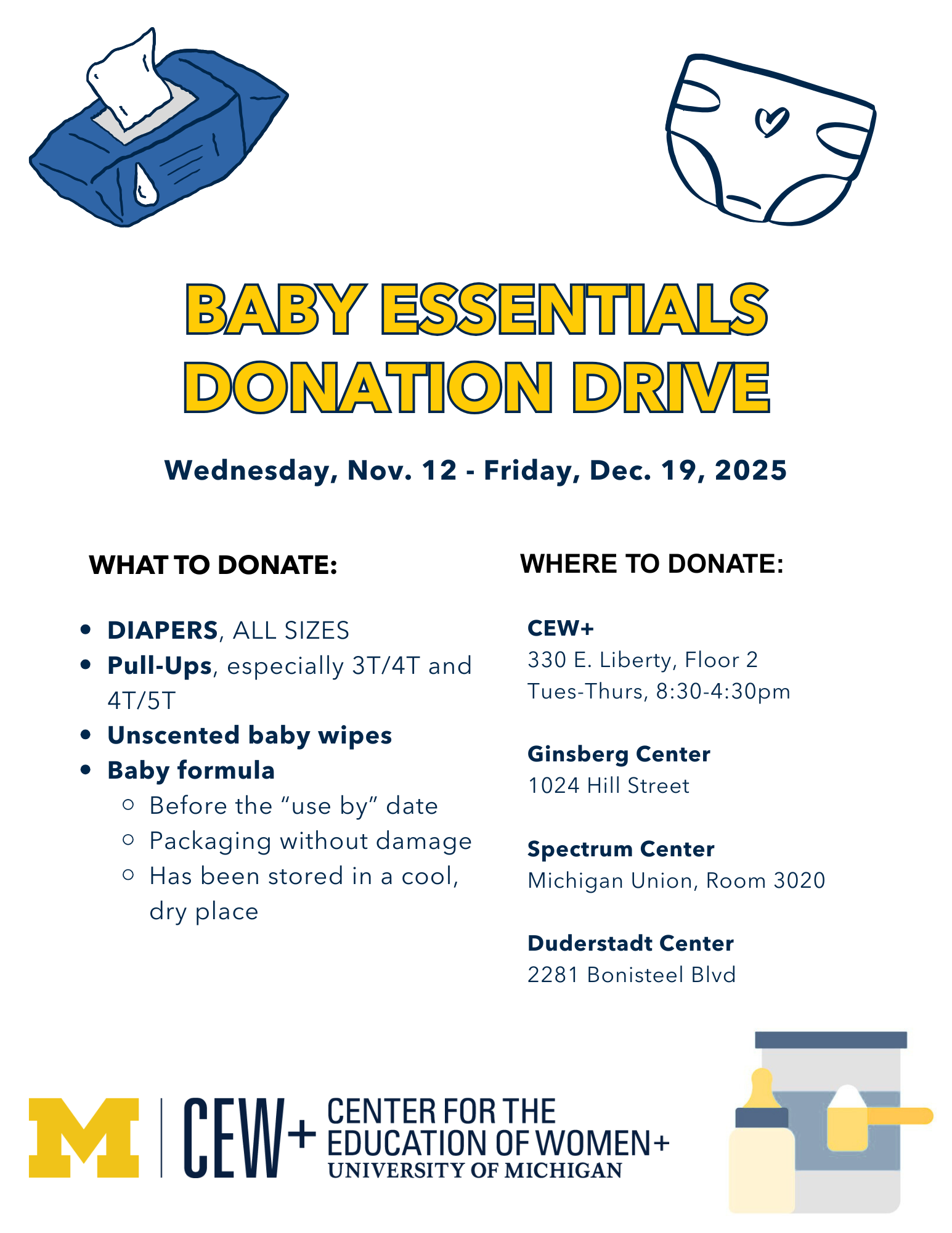 Baby Essentials Donation Drive - Center for the Education of Women+ ...